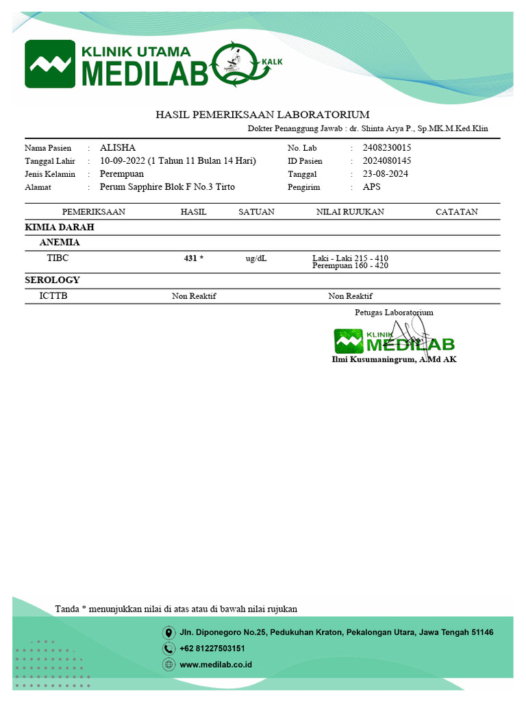 Hasil Lab - Alisha | PDF