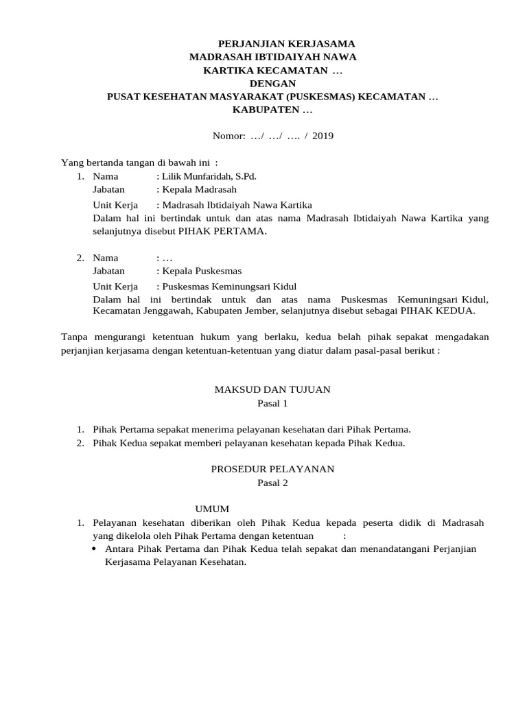 Contoh Mou SD Dengan Puskesmas | PDF