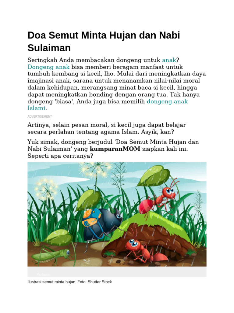 Doa Semut Minta Hujan Dan Nabi Sulaiman | PDF