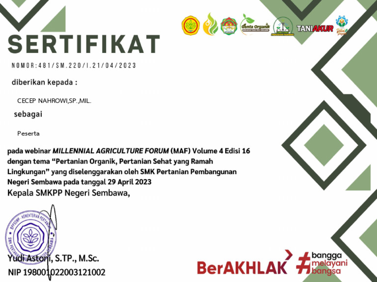 Sertifikat - CECEP NAHROWI, SP.,MIL. | PDF