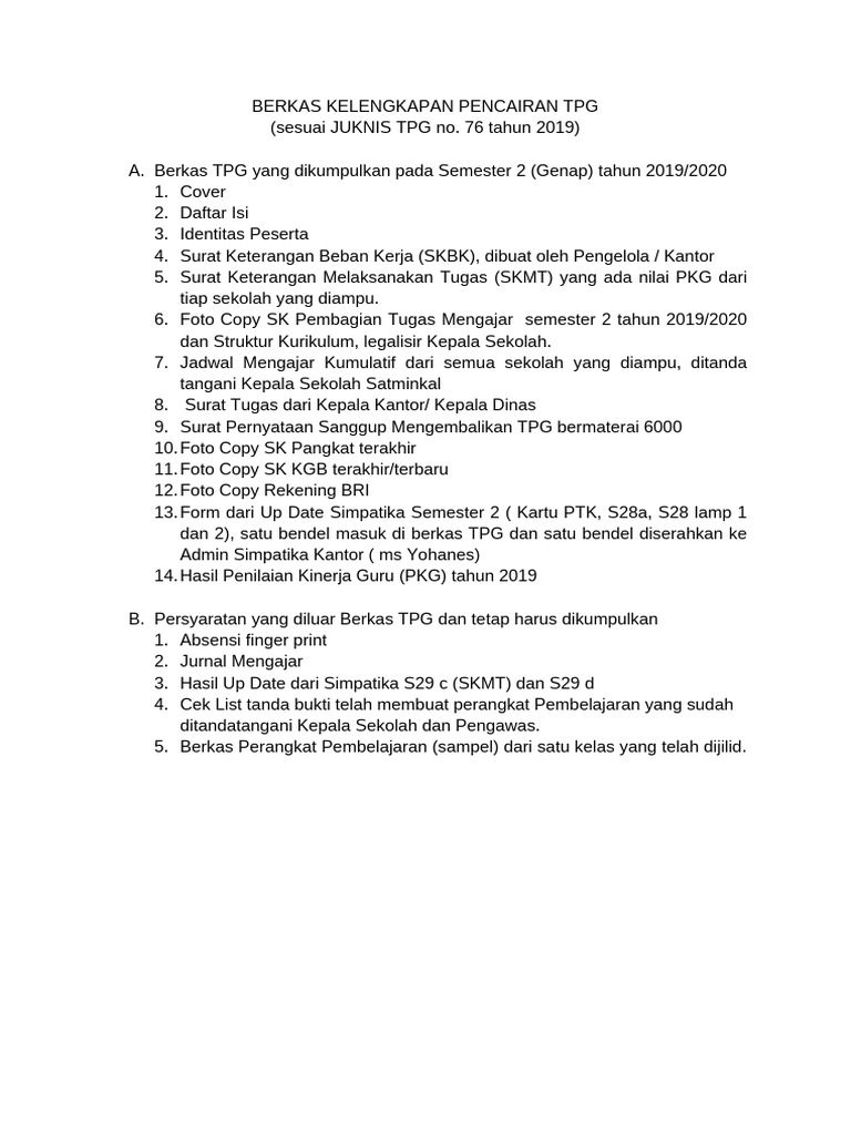 Berkas Pencairan TPG | PDF