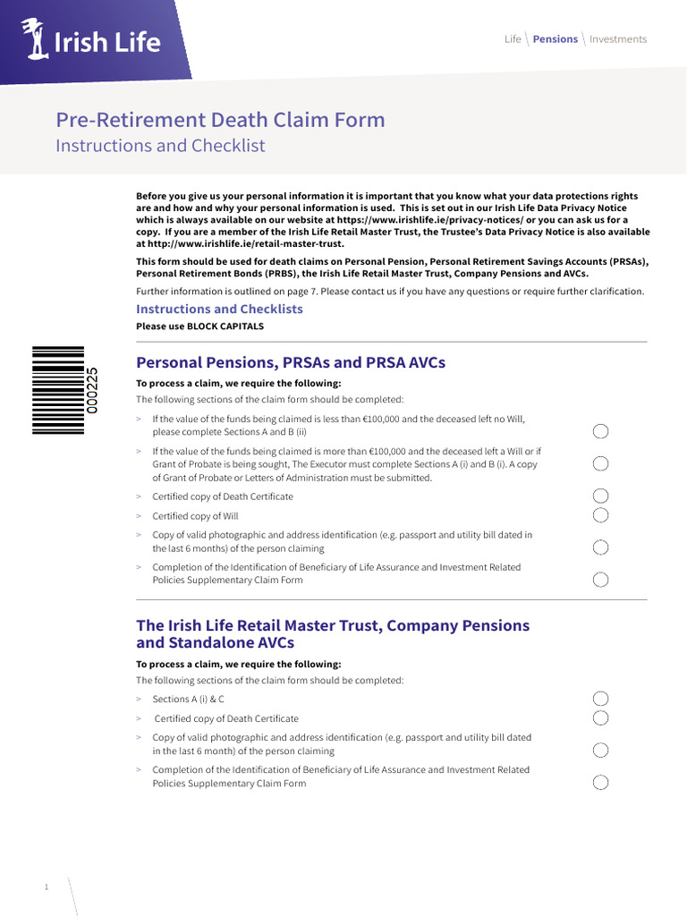 Preretirement Death Claim Form | PDF