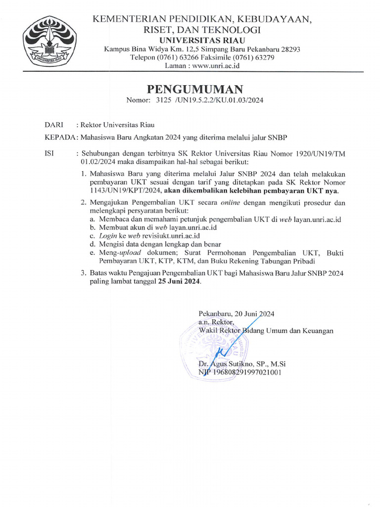 Pengumuman Refund UKT SNBP | PDF