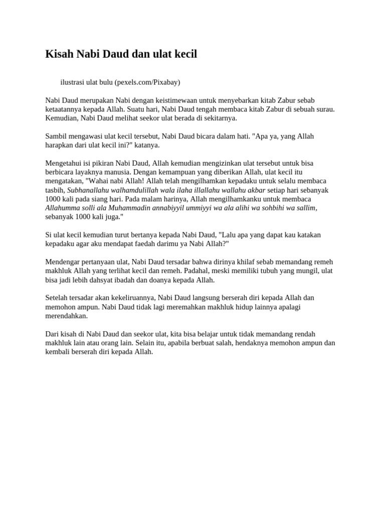 Kisah Nabi Daud Dan Ulat Kecil | PDF