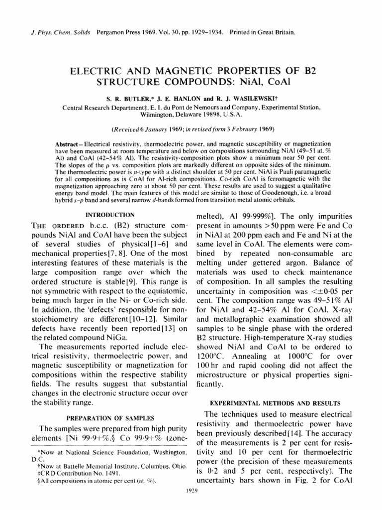 ELECTRIC AND MAGNETIC PROPERTIES OF B2 STRUCTURE COMPOUNDS NiA1, CoAl | PDF
