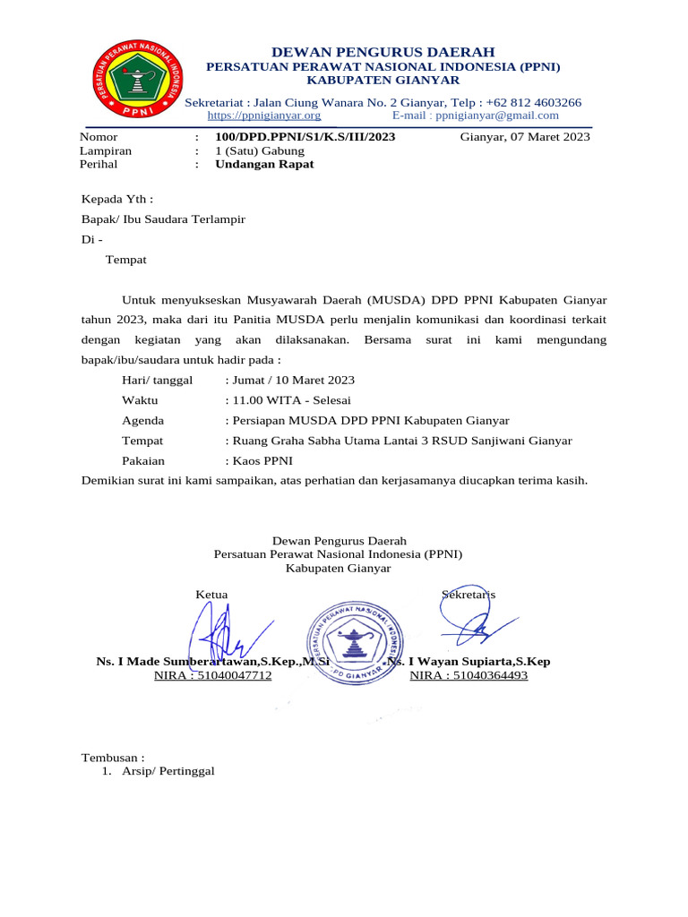 Undangan Rapat MUSDA PPNI Gianyar 2023 | PDF | Ilmu Sosial | Kesehatan ...