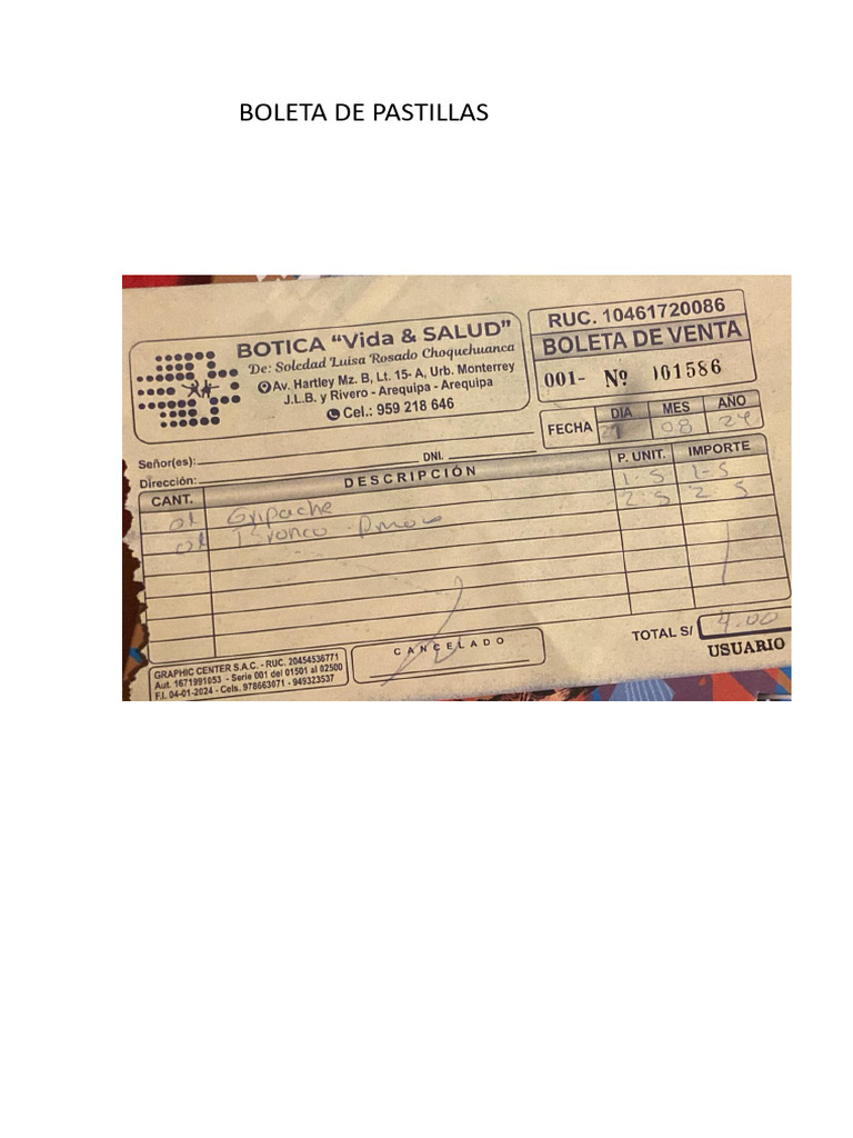 BOLETA DE PASTILLAS | PDF