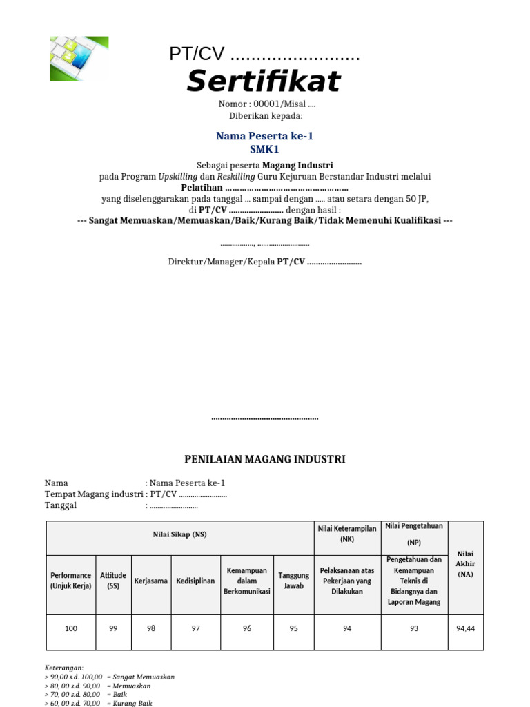 Sertifikat Magang Industri Guru | PDF