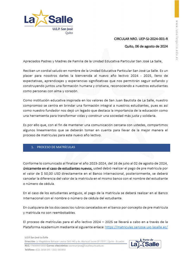 Circular Nro. Uep SJ 2024 001 R Signed | PDF