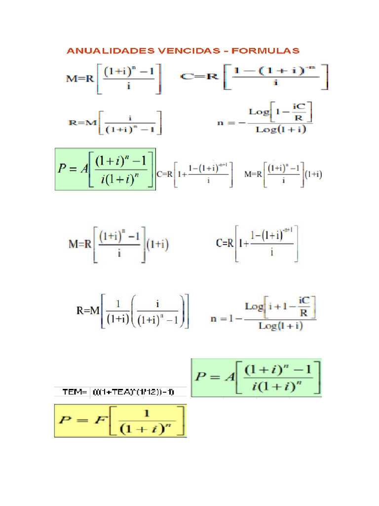 Formulas Matematica Financiera | PDF