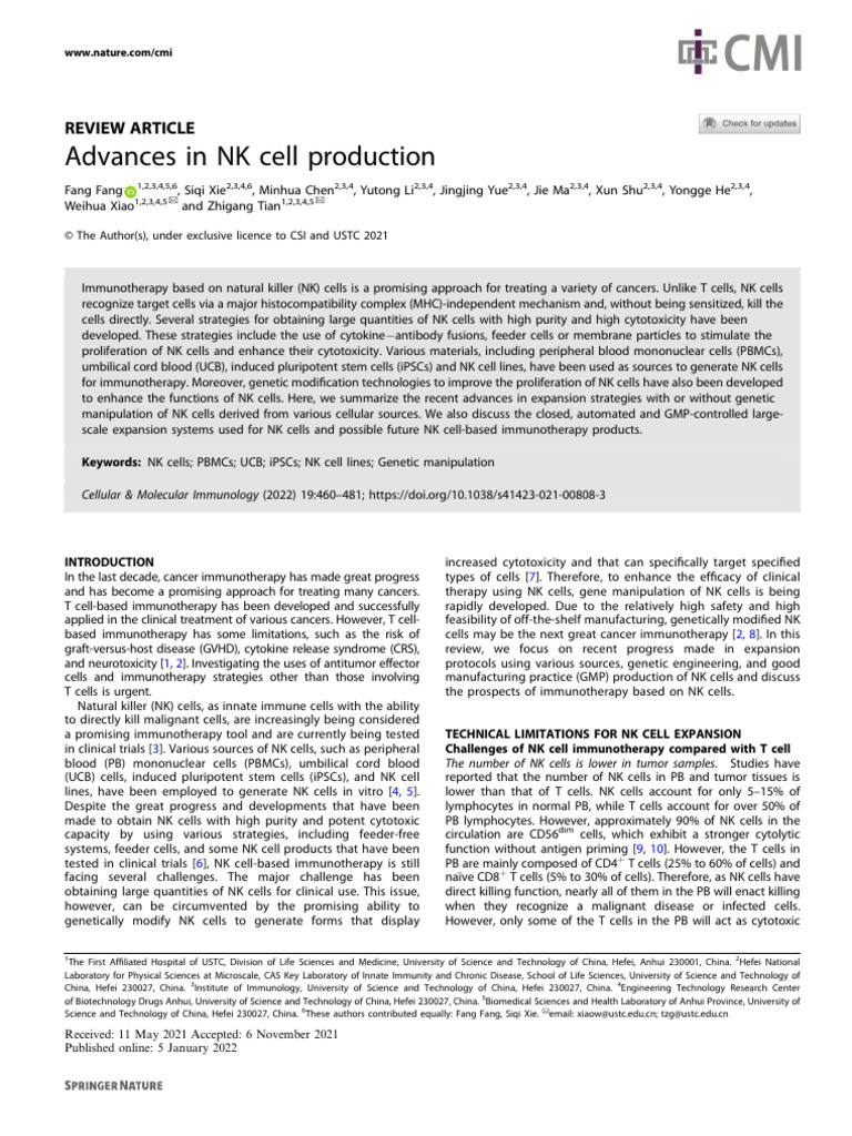 Advances in NK Cell Production Article | PDF | Natural Killer Cell | T Cell