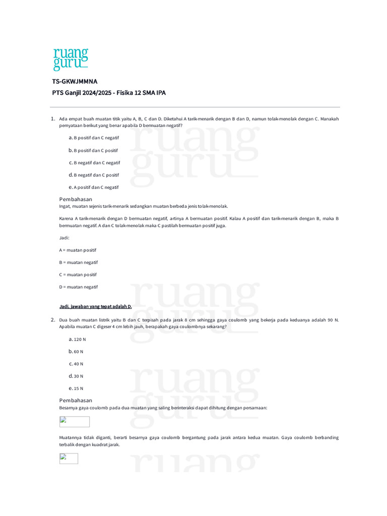 PTS Ganjil 2024 - 2025 - Fisika 12 SMA IPA - Pembahasan | PDF