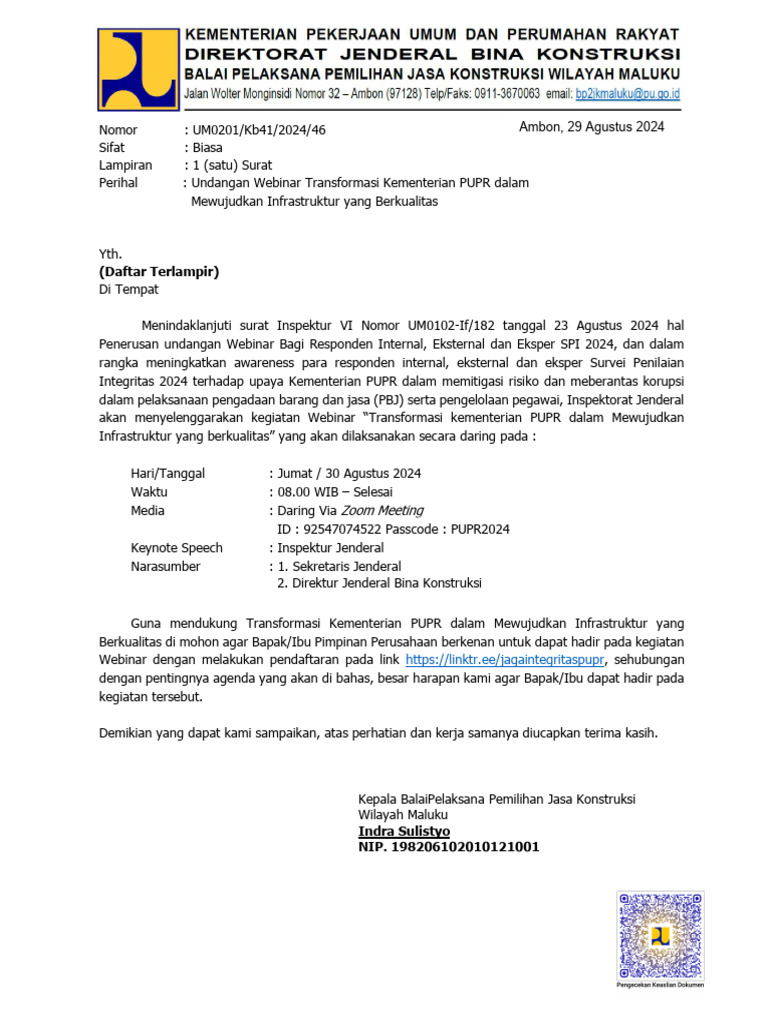 Undangan Webinar Transformasi Kementerian PUPR | PDF