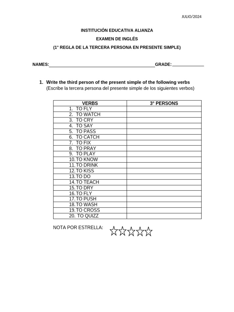 1 Regla De La Tercera Persona En Presente Simple Pdf