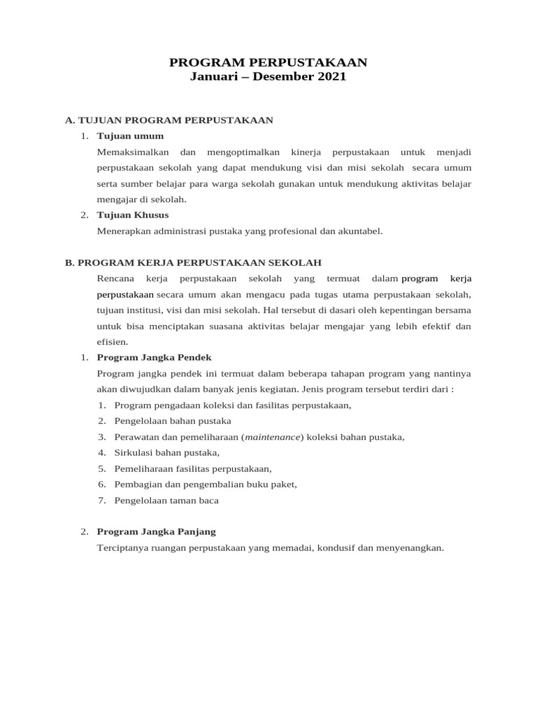 Program Perpustakaan 2021 | PDF