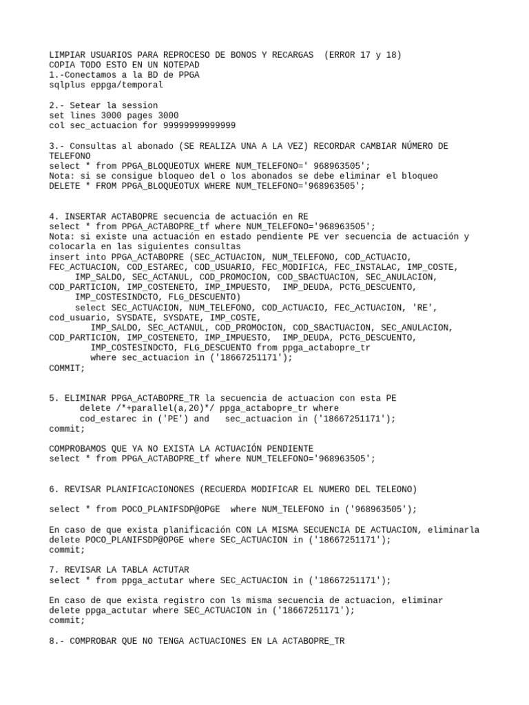 Abonados Con Actuaciones PE LIMPIAR Errores17 y 18 | PDF