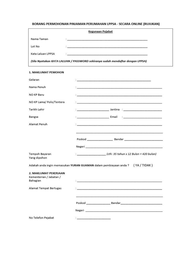 Borang Permohonan Pinjaman Perumahan Lppsa (Maklumat Tambahan) | PDF