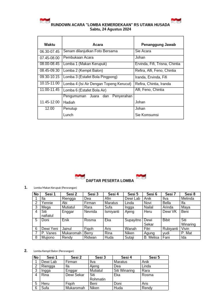 Rundown Acara Lomba Kemerdekaan Rsuh | PDF