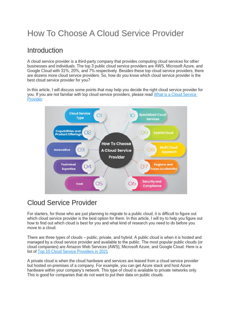 How To Choose A Cloud Service Provider | PDF