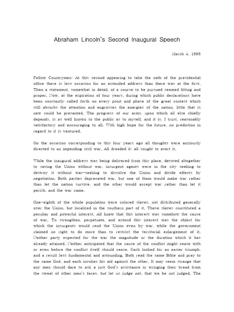 Second Inaugural Address-Lincoln | PDF