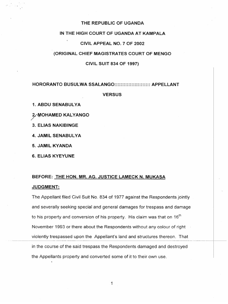 Busulwa Ssalongo Vs Abdu Senabulya | PDF