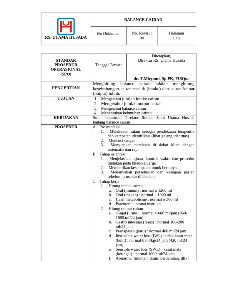 Sop Balance Cairan | PDF