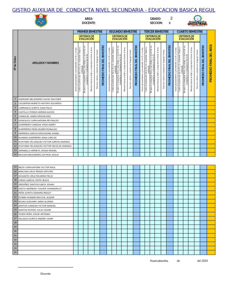 Registro de Conducta Segundo B | PDF