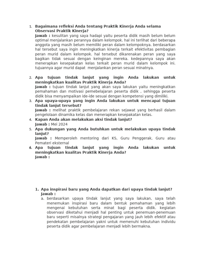Refleksi dan Rencana Praktik Kinerja | PDF