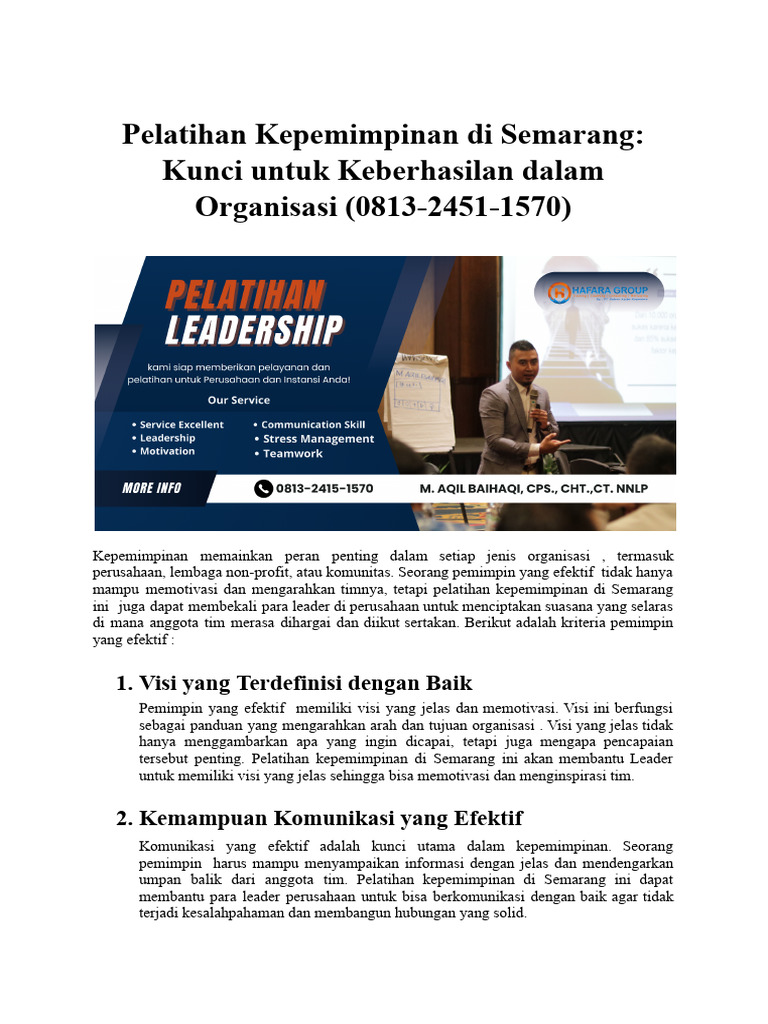 Pelatihan Leadership Di Semarang | PDF