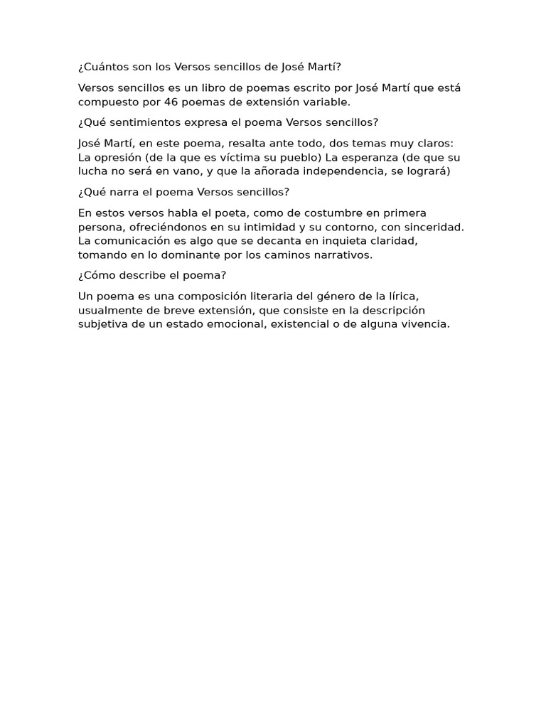 Cuántos Son Los Versos Sencillos de José Martí | PDF