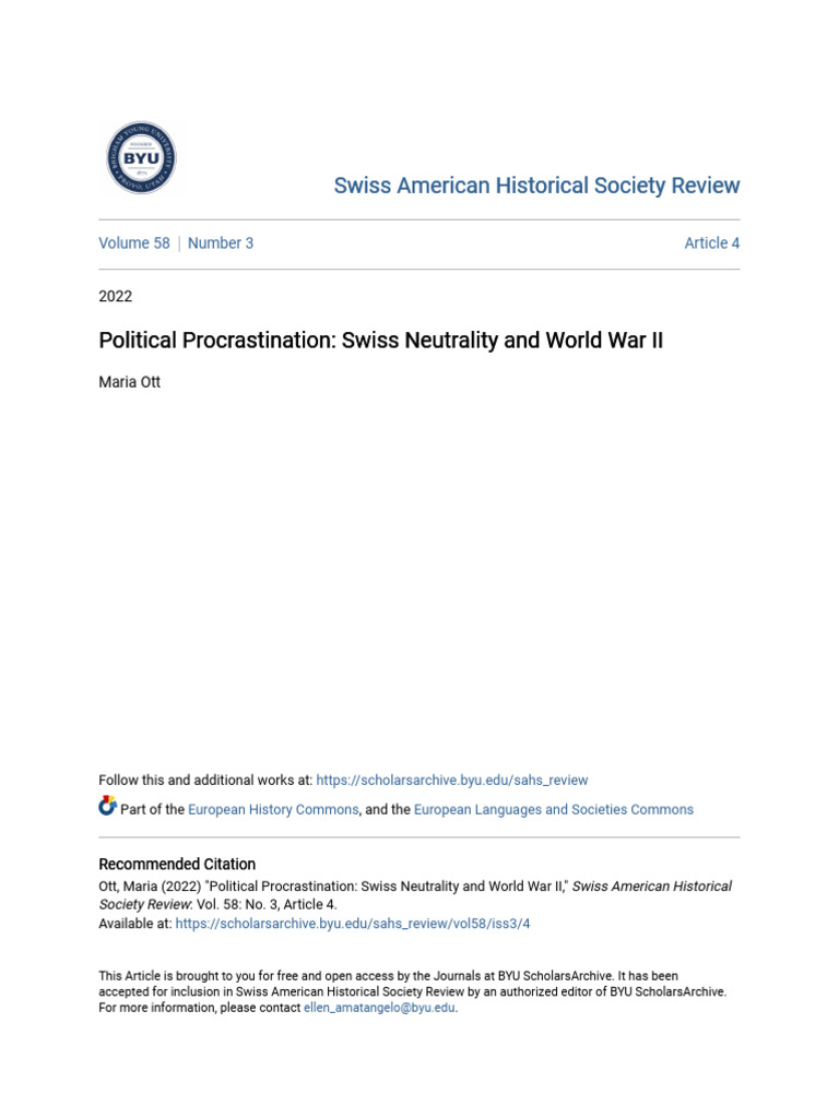 Political Procrastination - Swiss Neutrality and World War II | PDF ...