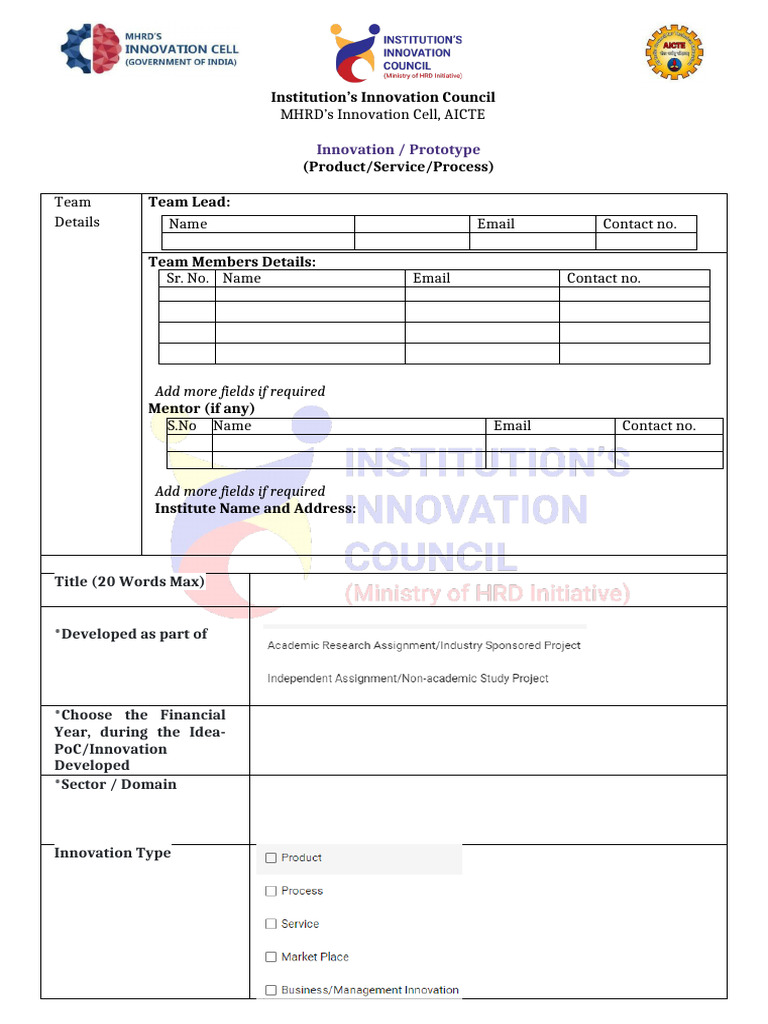 Innovation Council Submission Template | PDF | Innovation | Prototype