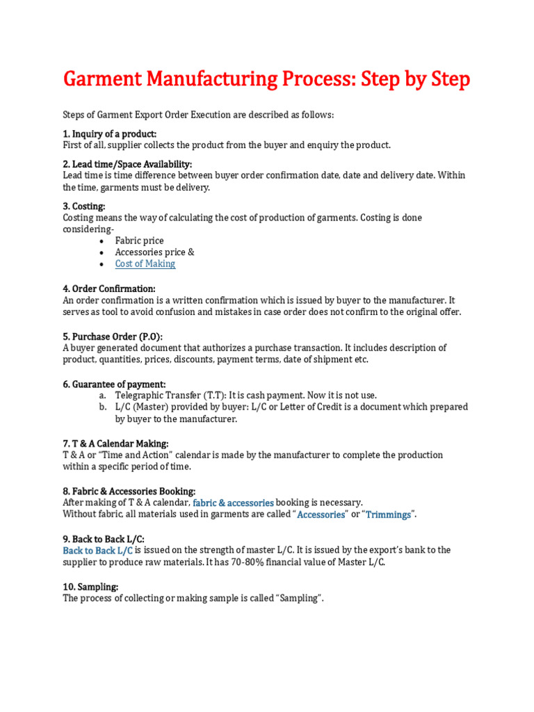 Garments Manufacturing Process 1709057548 | PDF