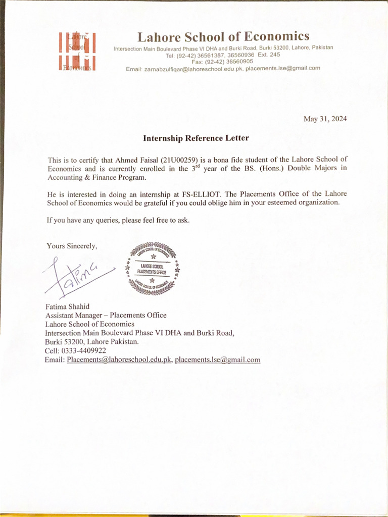 Ahmed - Placement Letter | PDF