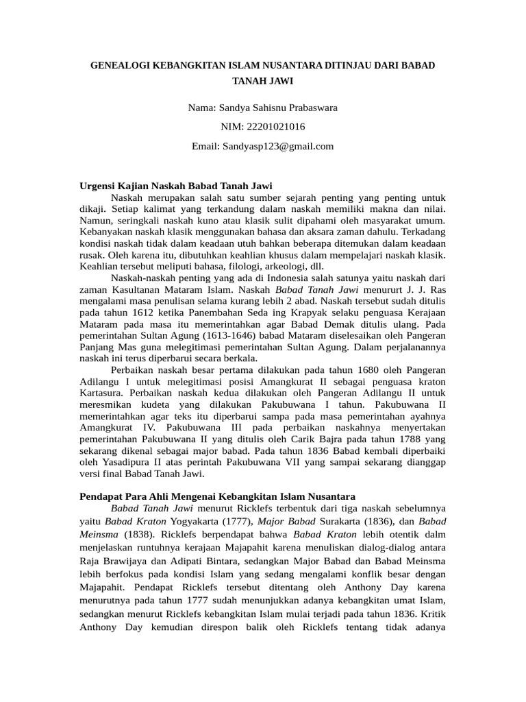 Genealogi Kebangkitan Islam Nusantara, Sandya SP | PDF