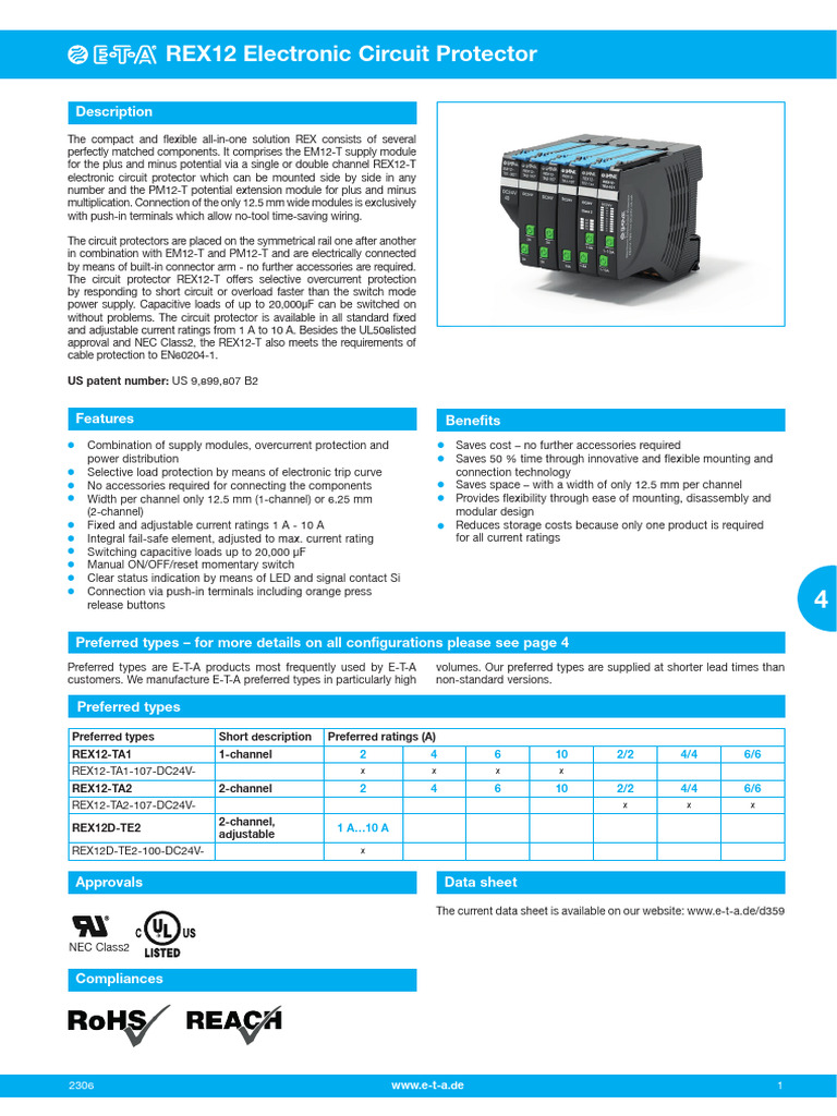 REX12 Electronic Circuit Protector: Description | PDF