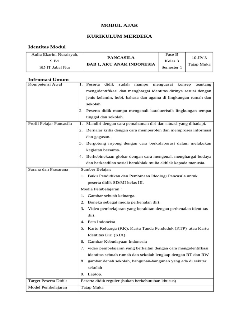 Format Modul Ajar Mapel | PDF