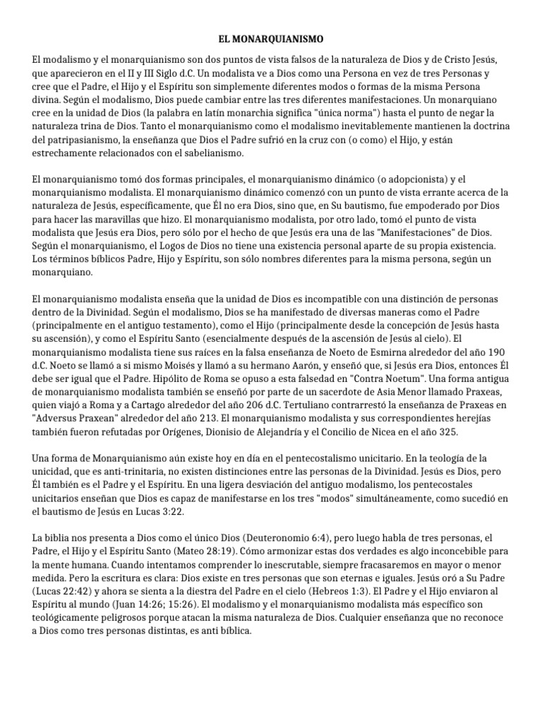 Monarquianismo y Modalismo: Herejías | PDF | Concepciones de dios ...