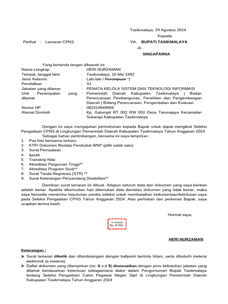 Lampiran III Surat Lamaran | PDF