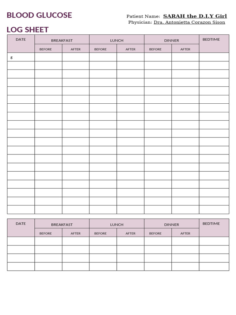 Blood Glucose Log Sheet | PDF