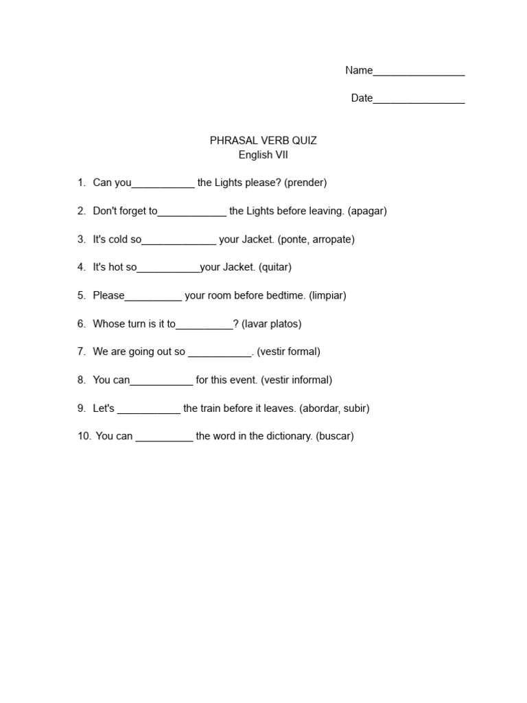 Phrasal Verb Quiz | PDF