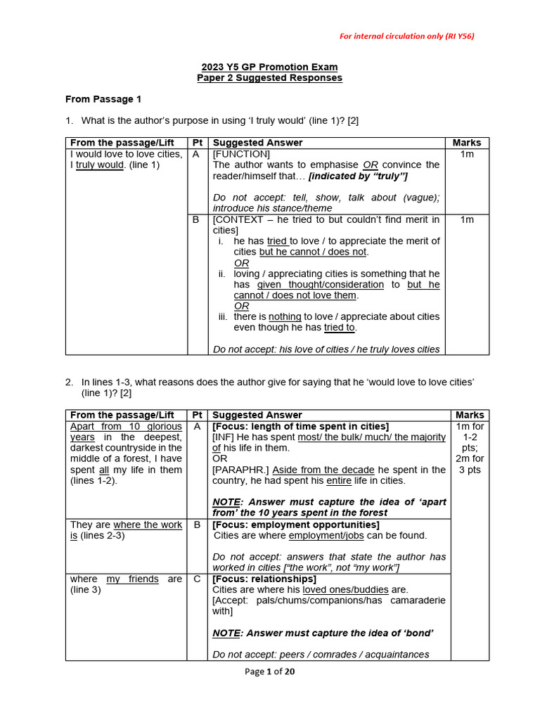 2023 Y5 Promo P2 Answer Key STUDENTS | PDF