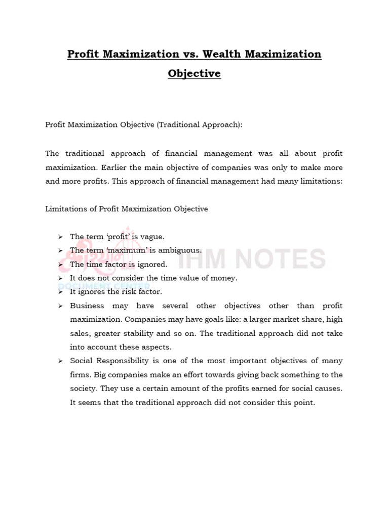 Profit Maximization Vs Wealth Maximization | PDF