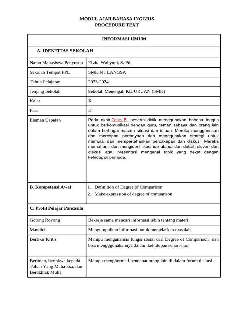 Modul Ajar Evi Definition of Degree of Comparison Make Expression of ...