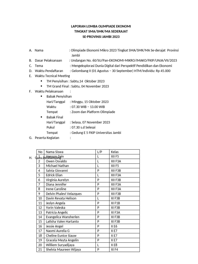 Laporan Lomba Olimpiade Ekonomi Unja | PDF