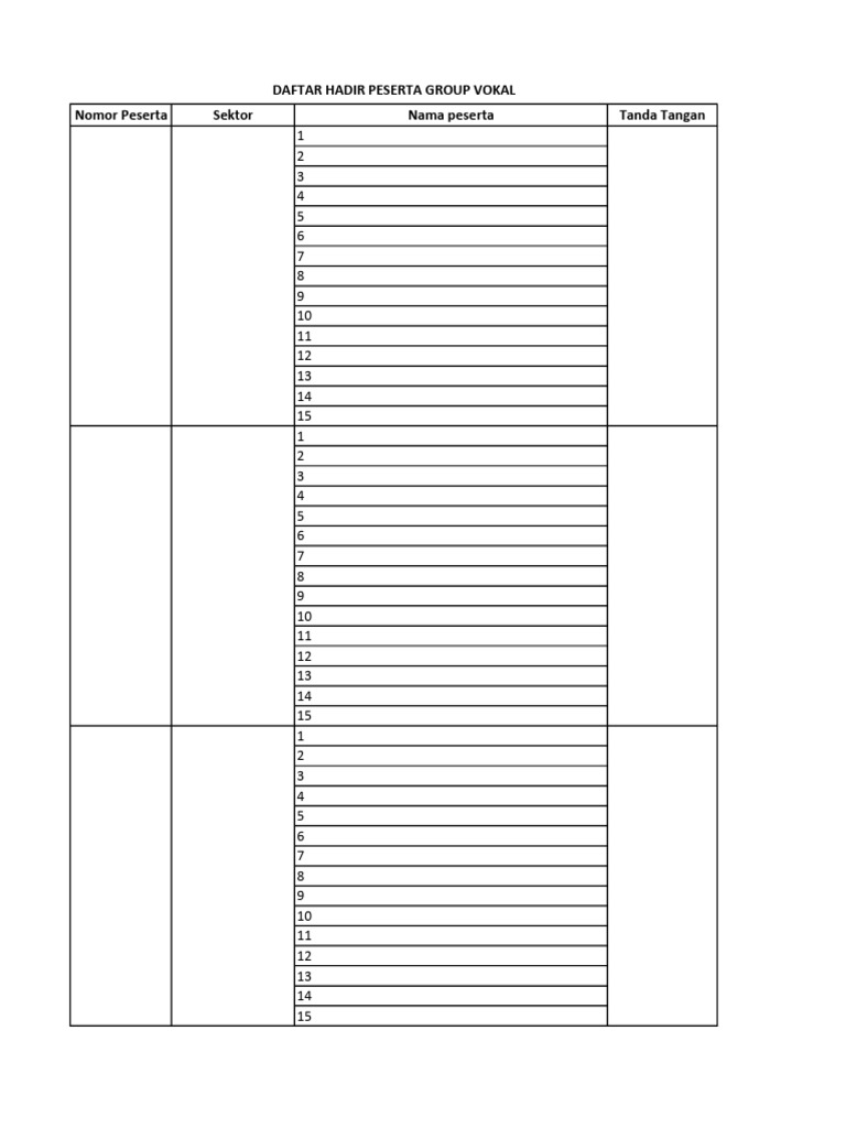Daftar Hadir Group Vokal | PDF