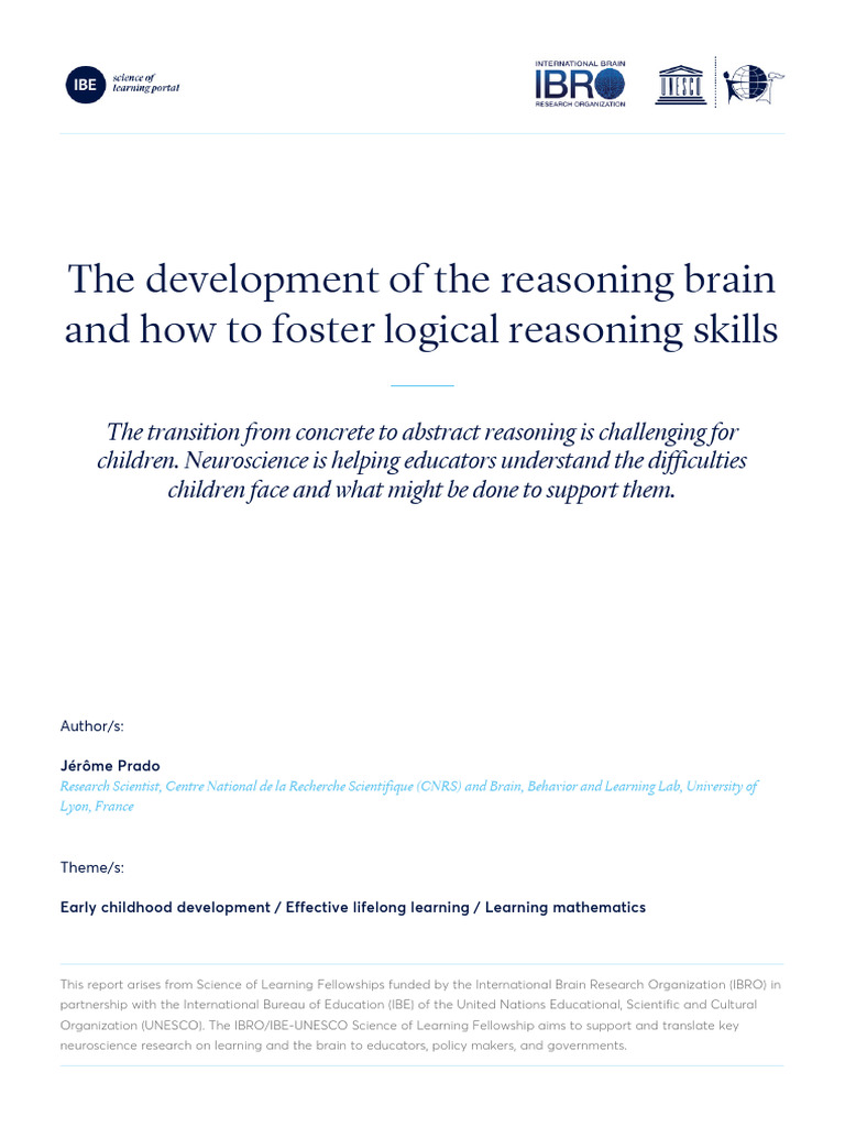 The Development of The Reasoning Brain and How To Foster Logical Reasoning Skills | PDF