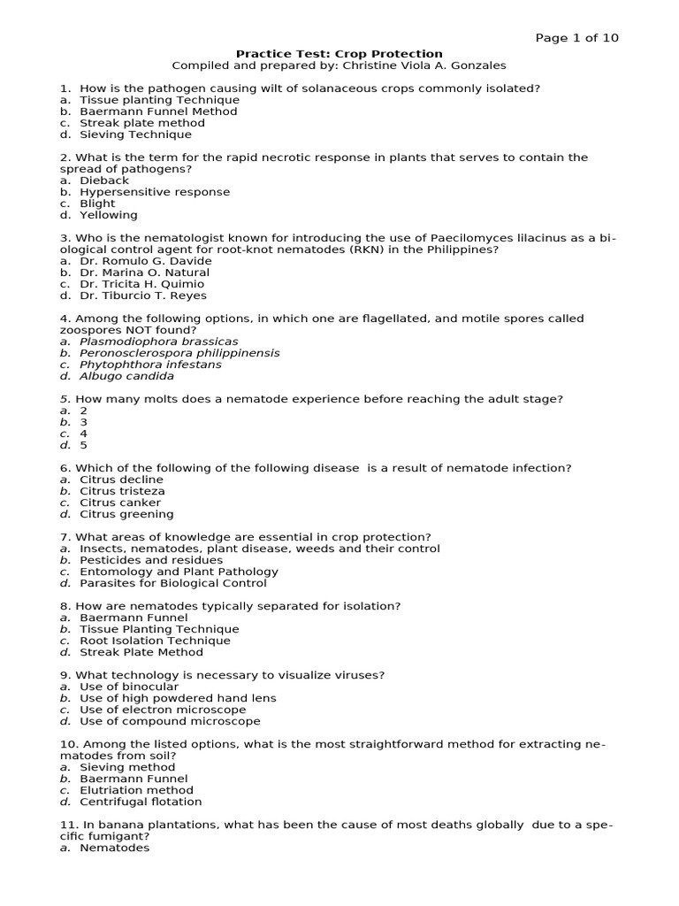 Practice-Test (Crop Protection) | PDF