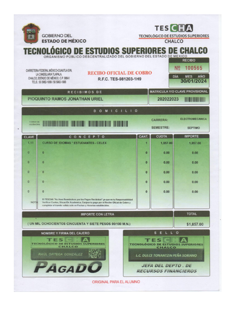 Pioquinto Ramos Jonathan Uriel - Evidencia de Pago | PDF