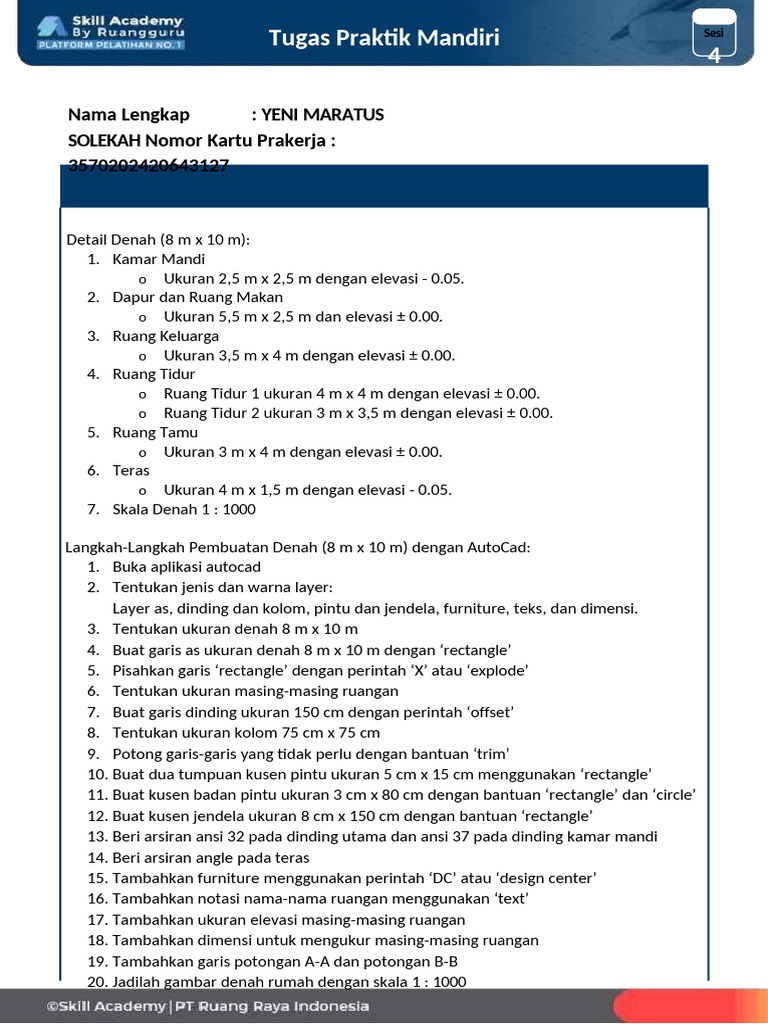 TPM 4 Ilustrasi Denah Kamar - YENI MARATUS SOLEKAH | PDF